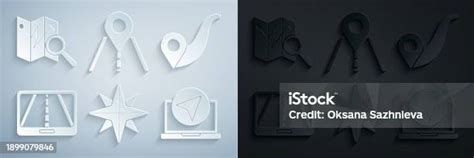 바람 장미 경로 위치 도시지도 탐색 인포 그래픽 도로 교통 표지판 및 마커 아이콘으로 접힌 설정을 설정합니다 벡터 3차원 형태에 대한 스톡 벡터 아트 및 기타 이미지