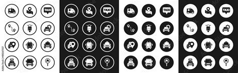 set map pointer with taxi scooter route location ambulance and
