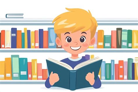 El Chico Rubio De Dibujos Animados Sonriendo Y Leyendo Vector Premium Generado Con Ia