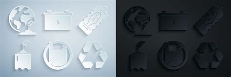 비닐 봉지 포스터에 아니오 설정 해양 오염 중지 병에 새싹 재활용 기호 자동차 배터리 및 지구 지구 및 식물 아이콘 벡터 0명에 대한 스톡 벡터 아트 및 기타 이미지