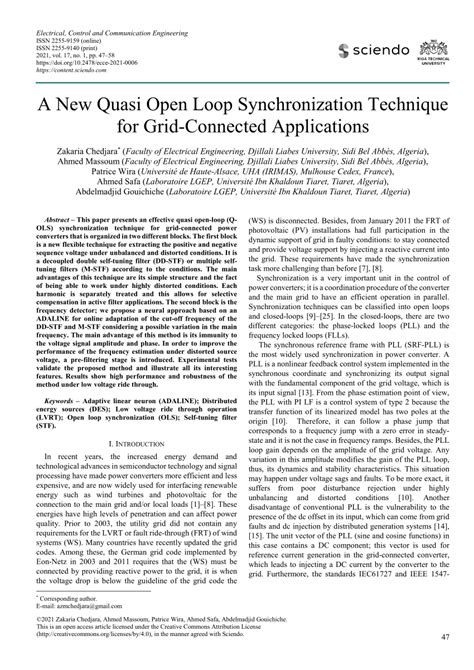 pdf a new quasi open loop synchronization technique for grid