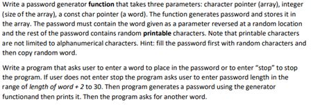 Solved Write A Password Generator Function That Takes Three