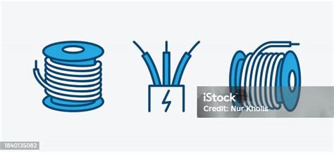 전기 케이블 아이콘 세트입니다 전선 및 케이블 아이콘 기호 및 기호입니다 벡터 일러스트 레이 션 0명에 대한 스톡 벡터 아트 및 기타 이미지 Istock