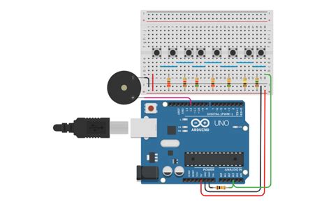 Circuit Design 8 Key Piano Block Code Tinkercad