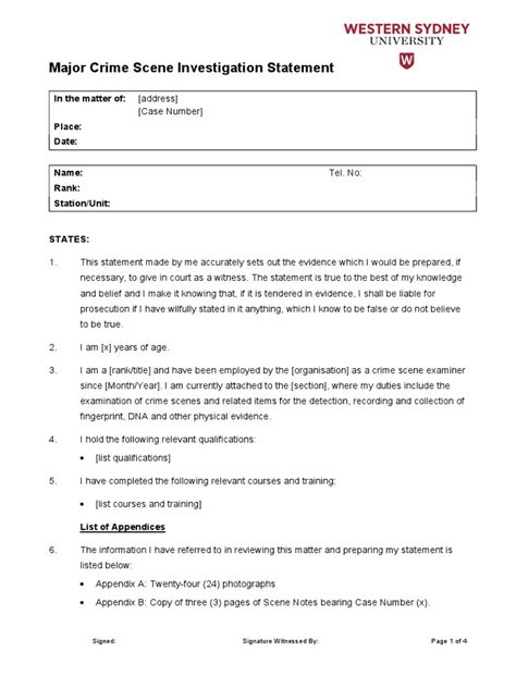 Major Csi Statement Template Pdf Crime Scene Forensic Science