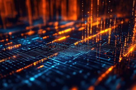 Digital Grid With Glowing Lines And Data Streams Illustrating