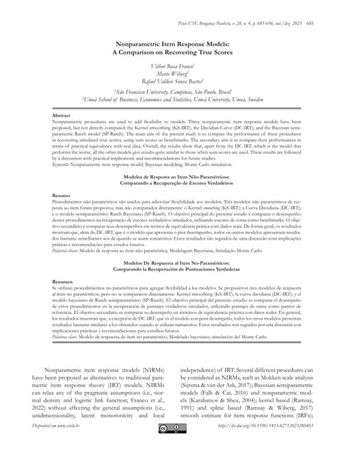 Pdf Nonparametric Item Response Models A Comparison On Recovering True Scores