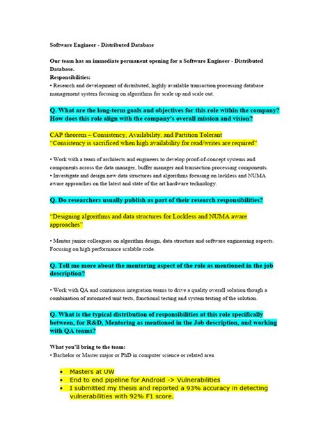 Software Engineer Distributed Database Pdf Scalability Databases