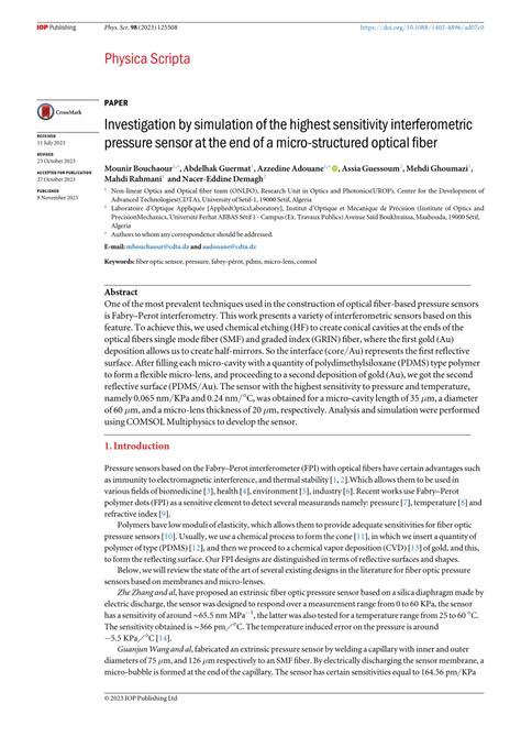 Investigation By Simulation Of The Highest Sensitivity Interferometric Pressure Sensor At The
