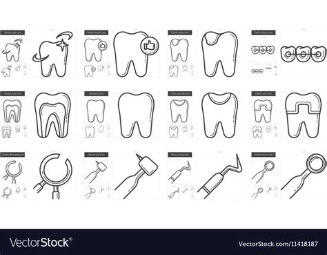 Stomatology Line Icon Set Royalty Free Vector Image