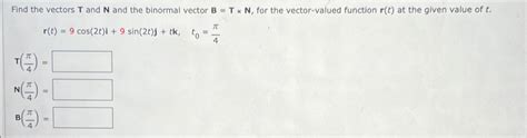 Solved Find The Vectors T ﻿and N ﻿and The Binormal Vector