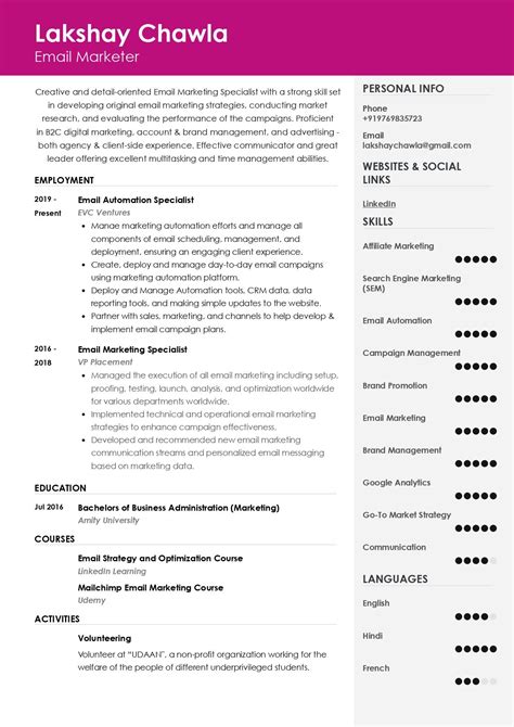 Writing A One Page Resume For Freshers Examples