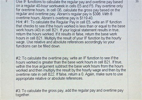 Solved Use If Functions To Calculate The Regular Pay And
