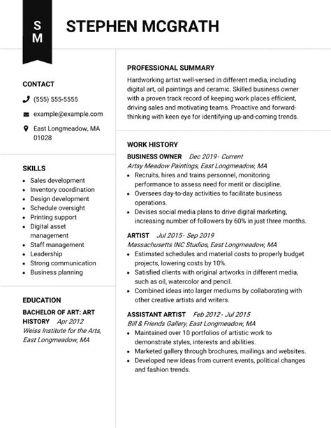 Best Artist CV Example Template Guide For