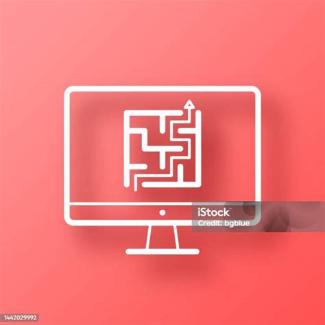 미로가 있는 데스크톱 컴퓨터 그림자가 있는 빨간색 배경의 아이콘 3차원 형태에 대한 스톡 벡터 아트 및 기타 이미지 3차원 형태 Brand Name Video Game