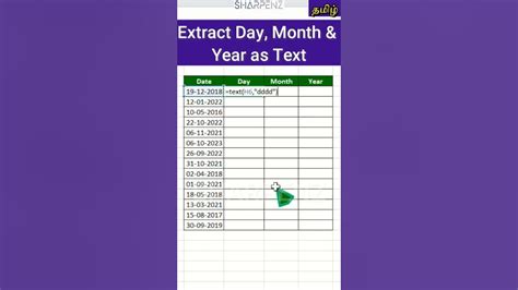 Easily Extract Day Month Year From Date As Text Tamil Exceltips