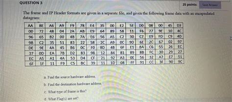 solved the frame and ip header formats are given in a