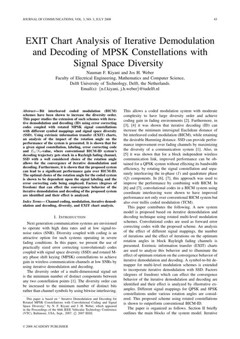 Pdf Exit Chart Analysis Of Iterative Demodulation And Decoding Of Mpsk Constellations With