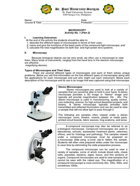 Activity No 1 Microscopy Part 2 Pdf Microscope Chemistry