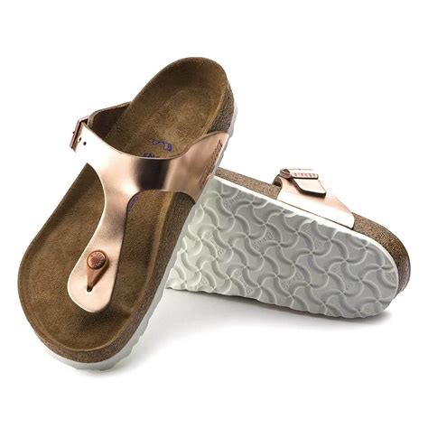 Shop Birkenstock Sandals Gizeh Soft Footbed Leather Metallic Copper