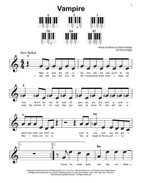 Vampire Par Olivia Rodrigo Partitions Pour Piano Super Facile Sur Sheet