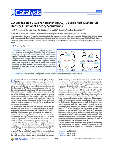 Pdf Co Oxidation By Subnanometer Agxau3x Supported Clusters Via