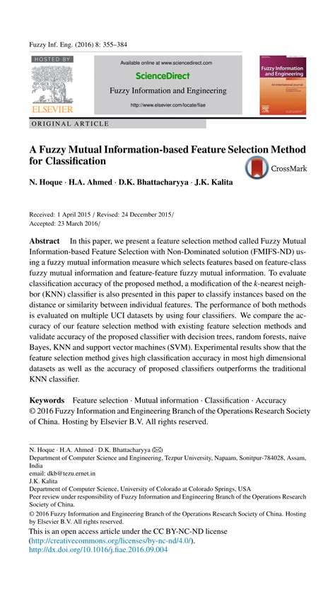pdf a fuzzy mutual information based feature selection method for
