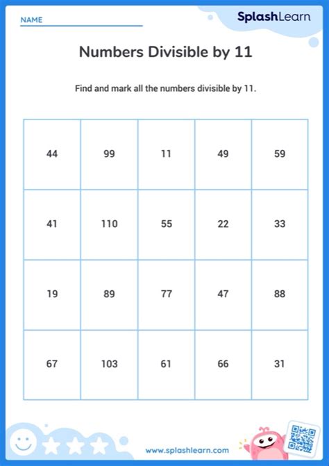Numbers Divisible By 11 — Printable Math Worksheet