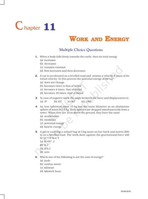 Ncert Exemplar Class 9 Science Chapter 11 Work And Energy