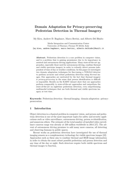 Pdf Domain Adaptation For Privacy Preserving Pedestrian Detection In Thermal Imagery