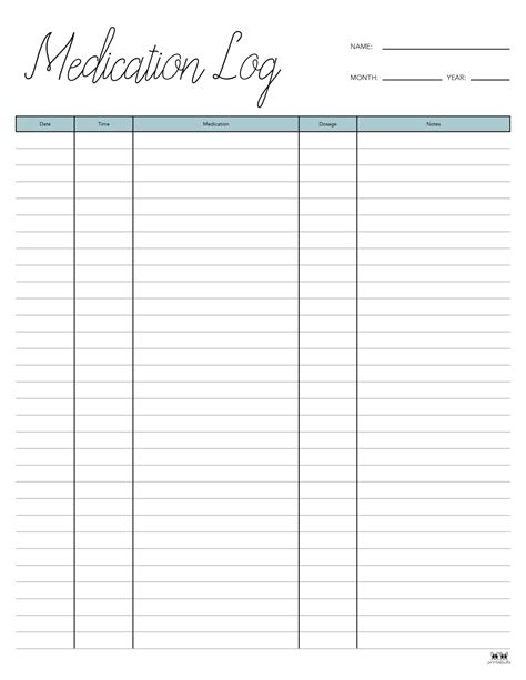Medication Logs 25 Free Printables Printabulls