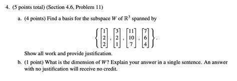 Solved A Points Find A Basis For The Subspace W Of R Chegg