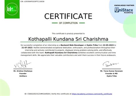 Kksri Charishma On Linkedin I Have Successfully Done My Internship