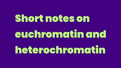 Short Notes On Euchromatin And Heterochromatin Write A Topic