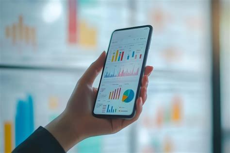 hand holding smartphone displaying business graphs and charts premium ai generated image
