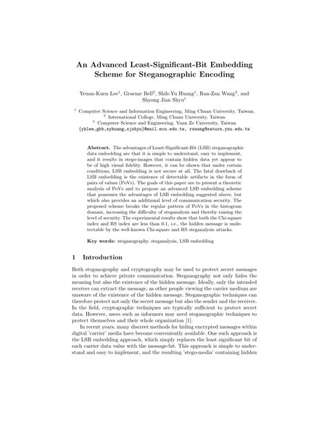 Pdf An Advanced Least Significant Bit Embedding Scheme For Steganographic Encoding