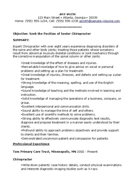 Sample Chiropractic Resume Template Pdfsimpli