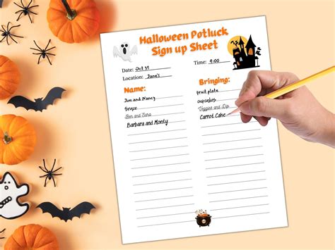 Halloween Potluck Sign Up Sheet Template 18 Best Potluck Sign Up