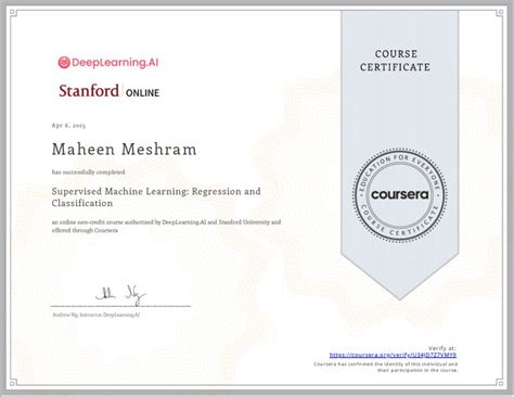 Machinelearning Ai Supervisedlearning Coursera Stanforduniversity Maheen Meshram