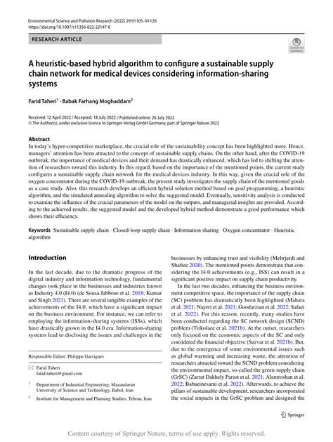 A Heuristic Based Hybrid Algorithm To Configure A Sustainable Supply Chain Network For Medical