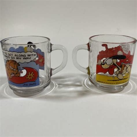 Vintage 1978 Mcdonalds Garfield Glass Mugs Set Of 2 4686754774
