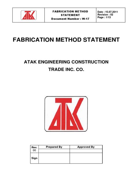 Fabrication Method Statement Pdf Nondestructive Testing Welding
