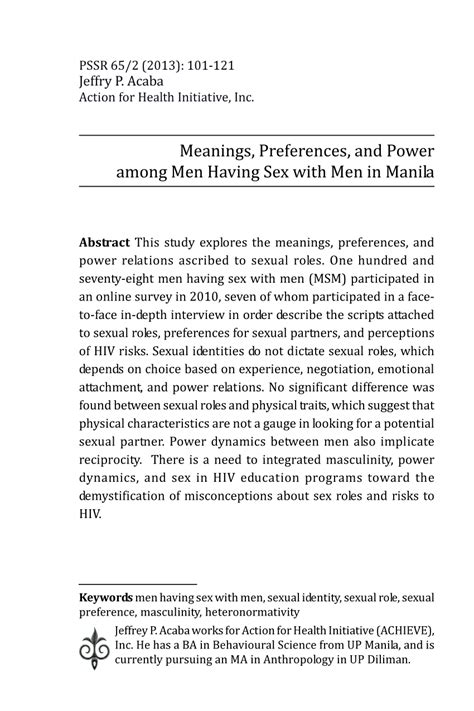 Pdf Meanings Preferences And Power Among Men Having Sex With Men In Manila
