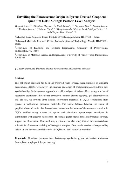 Pdf Unveiling The Fluorescence Origin In Pyrene Derived Graphene Quantum Dots A Single