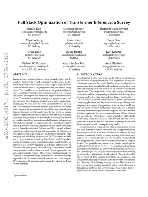 Full Stack Optimization Of Transformer Inference A Survey Pdf