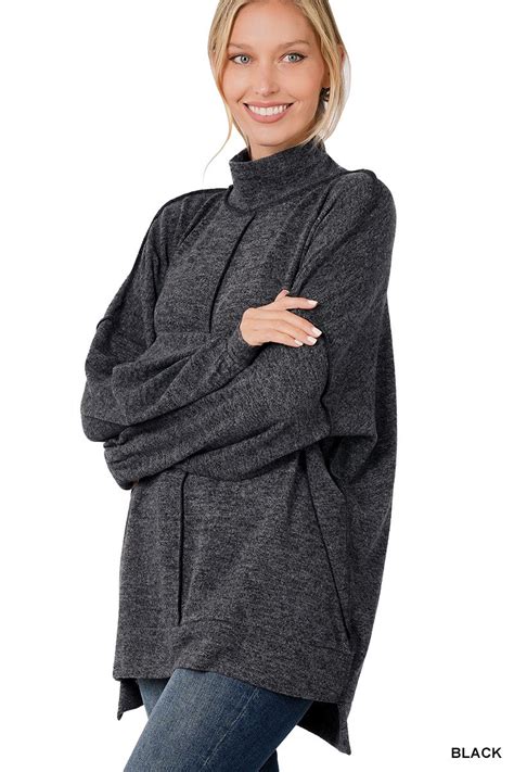 Ht 2167c5 Zenana Brushed Melange Hacci Mock Neck Sweater Fitness Fashions