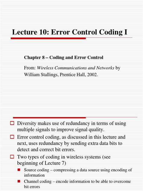 Lecture 10 Error Control Coding I Pdf