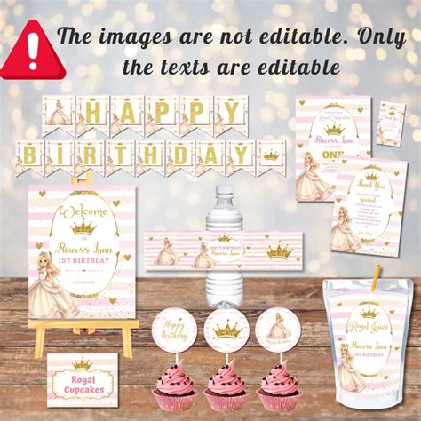 Editable Princess Birthday Bundle Princess Birthday Party Etsy