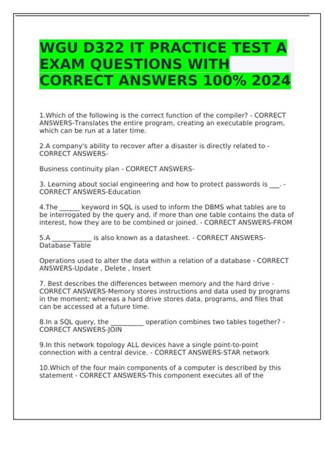 Wgu D322 It Practice Test A Exam Questions With Correct Answers 100