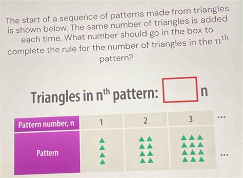 Solved The Start Of A Sequence Of Patterns Made From Triangles Is Shown Below The Same Number